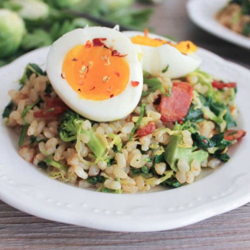 Bacon Fried Rice with Broccoli and Wilted Greens - Domesticate ME