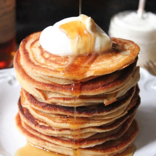 Ricotta Pancakes with Maple-Bourbon Whipped Cream - Domesticate ME